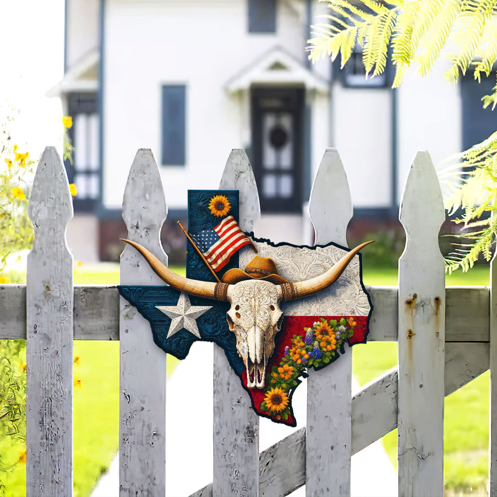 Texas Map Longhorn Hanging Metal Sign – Flagwix