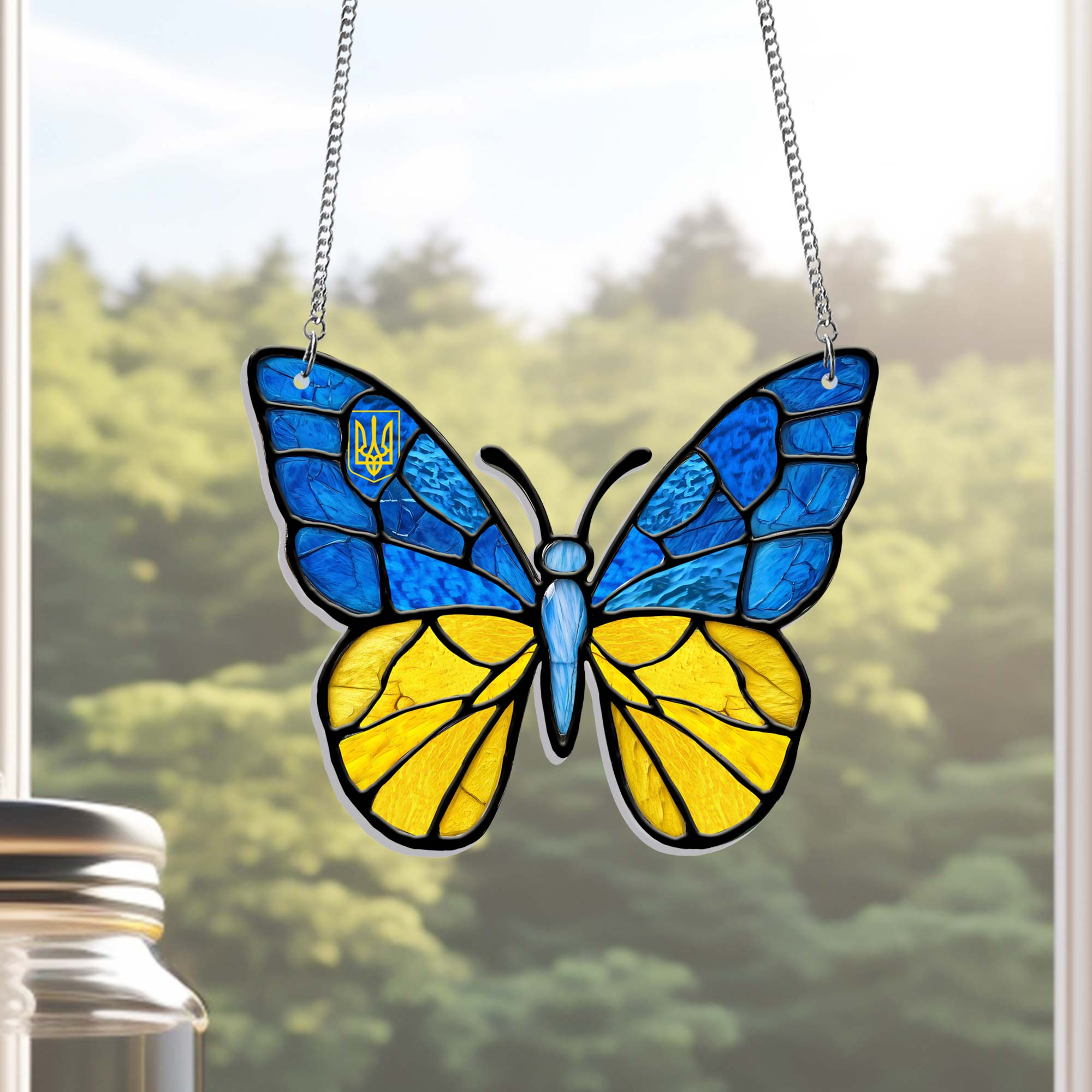 Stand With Ukraine Butterfly Blue Yellow Acrylic Suncatcher Hanging Si ...