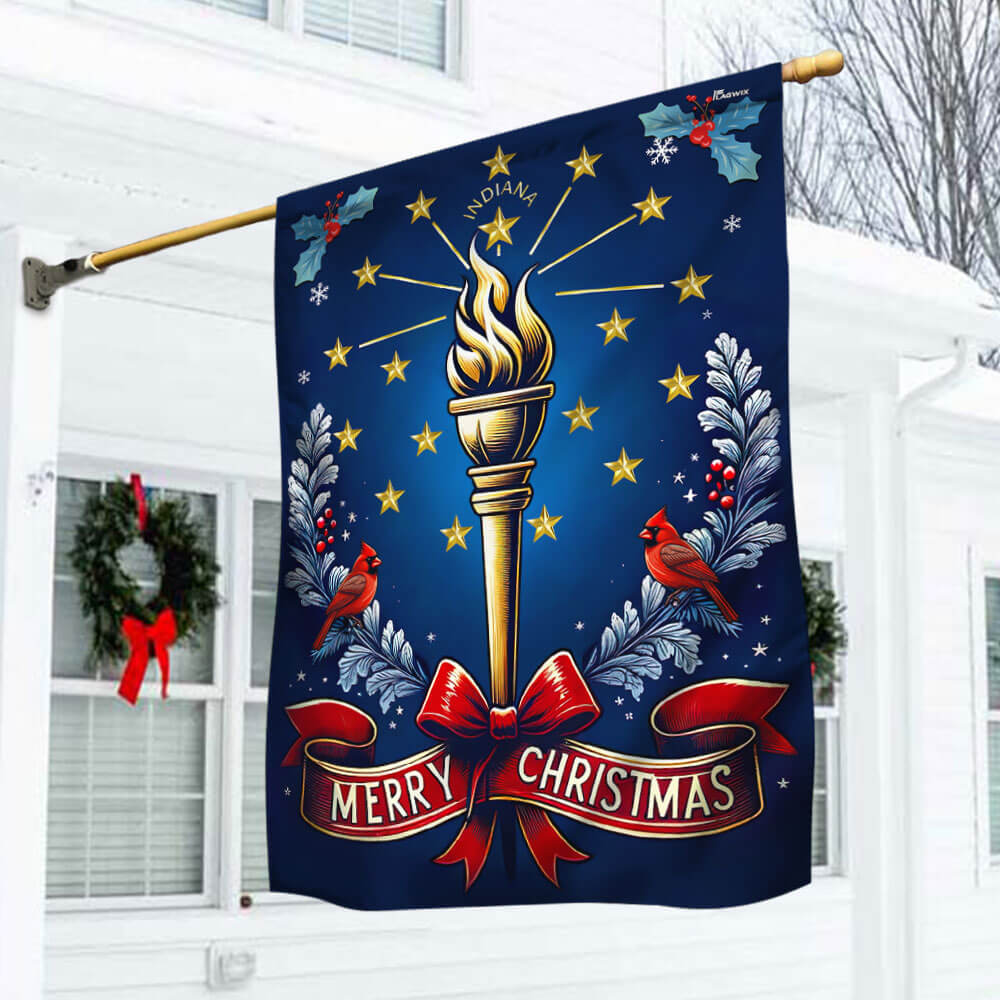 Indiana Merry Christmas Torch and Stars Flag – Flagwix