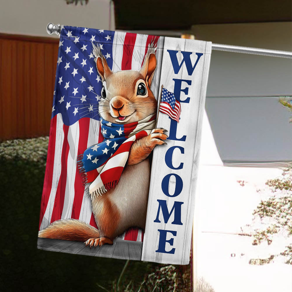 Flagwix American Flag - American Patriot 4th of july Squirrel Welcome