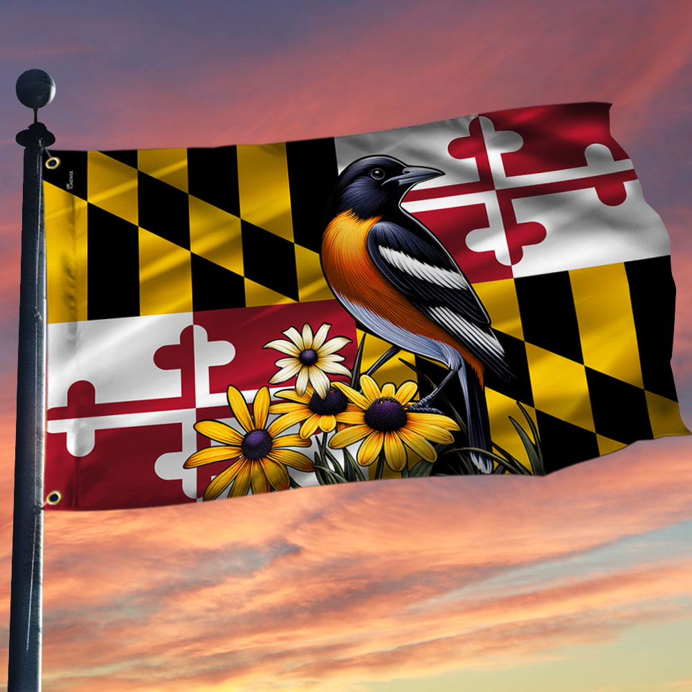 Maryland State Baltimore Oriole Bird and Black-eyed Susan Flower Gromm ...