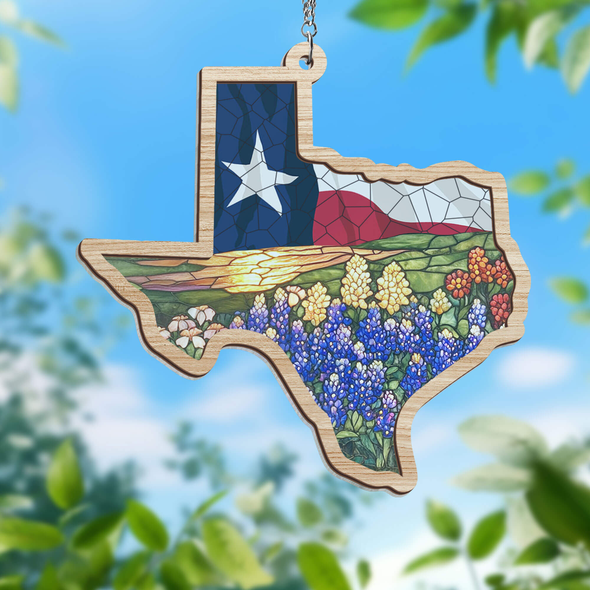 Texas Flag and Bluebonnets Flower 2 Layered Hanging Suncatcher VTM341W ...