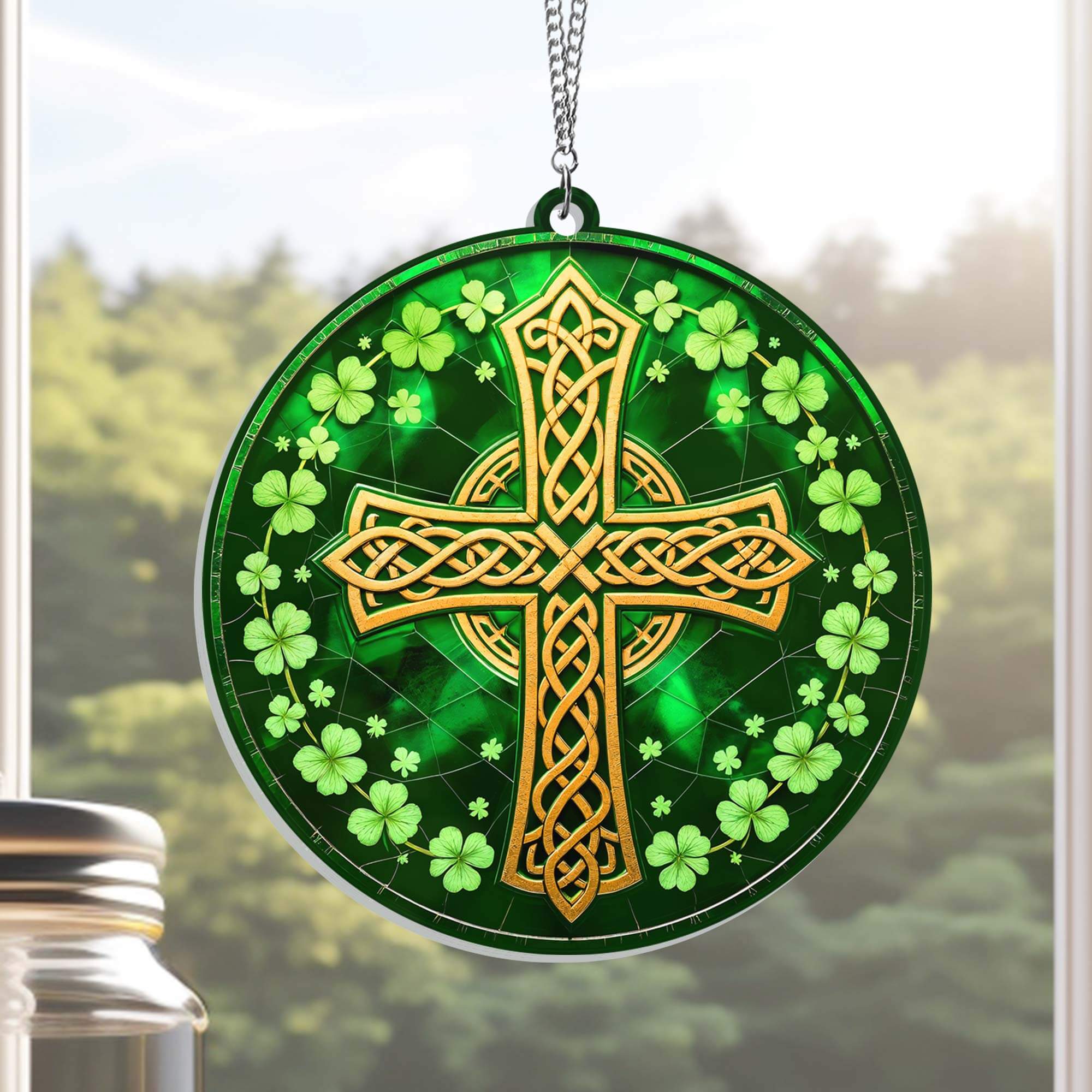 Irish Celtic Cross Shamrock St. Patrick's Day Acrylic Suncatcher Hangi ...