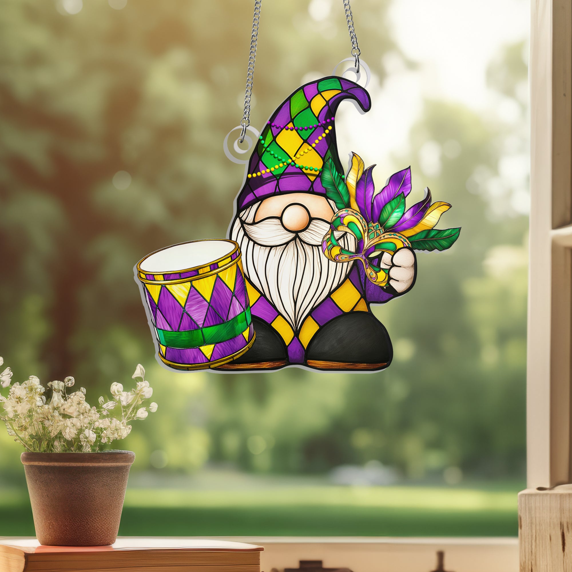 Mardi Gras Gnome Suncatcher, Fat Tuesday Carnival Parade Acrylic Hangi ...