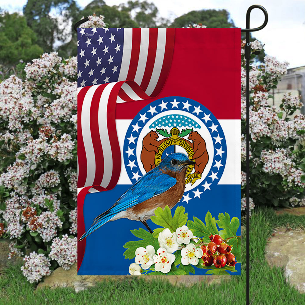 Missouri State Bluebird and White Hawthorn Flower Flag MLN1141Fv32 ...