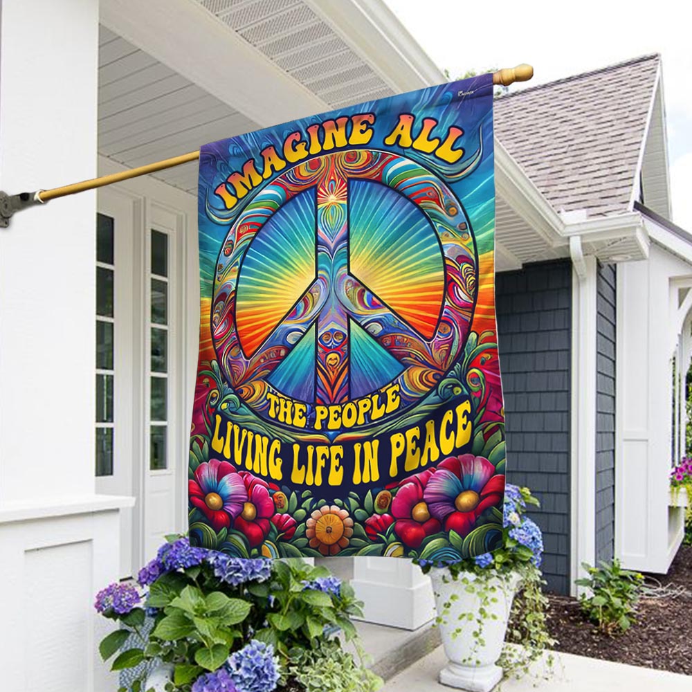 FLAGWIX Hippie Peace Sign Flag Imagine All The People Living Life in P ...