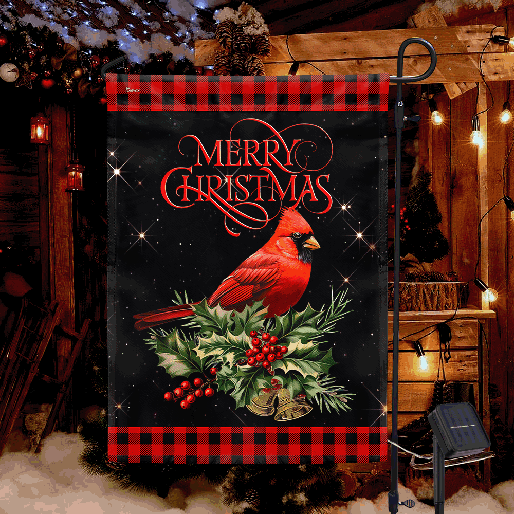 Cardinal Merry Christmas Solar LED Garden Flag – Flagwix