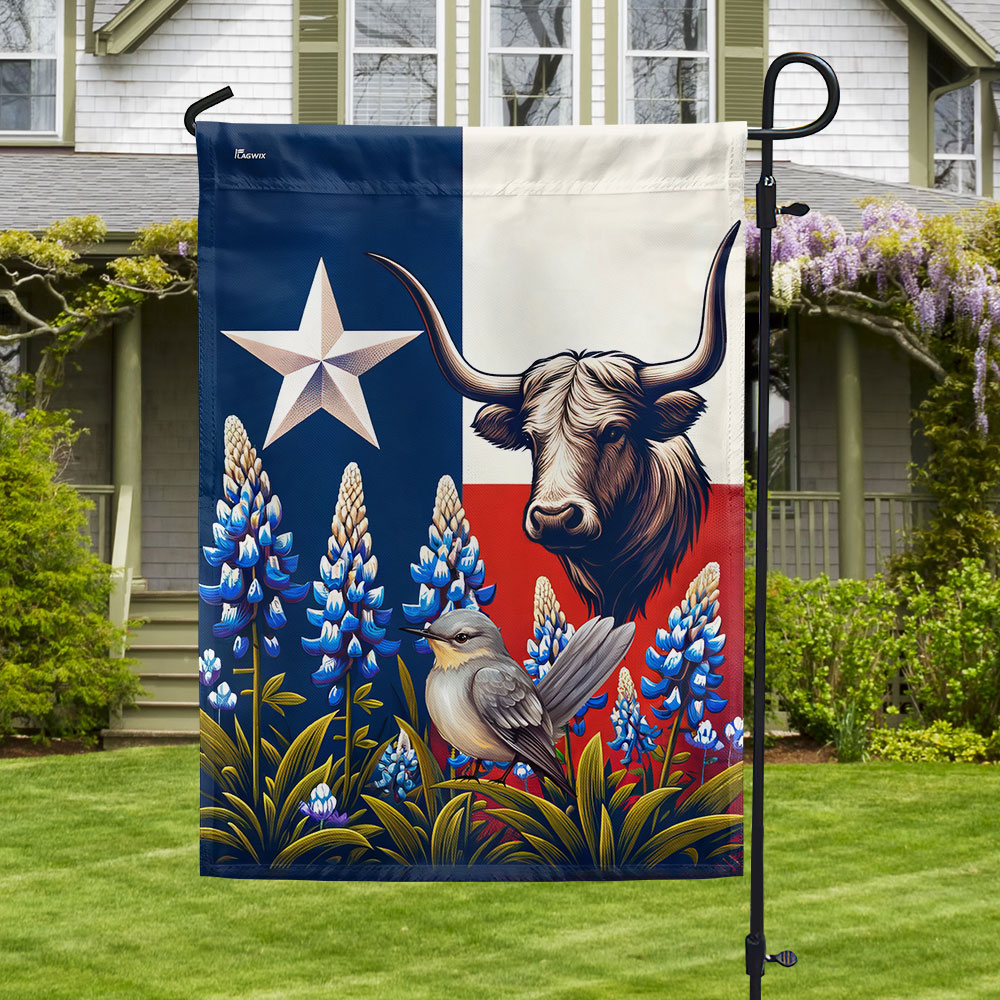 FLAGWIX Texas Lone Star State Flag Longhorn Mockingbird and Bluebonnet ...