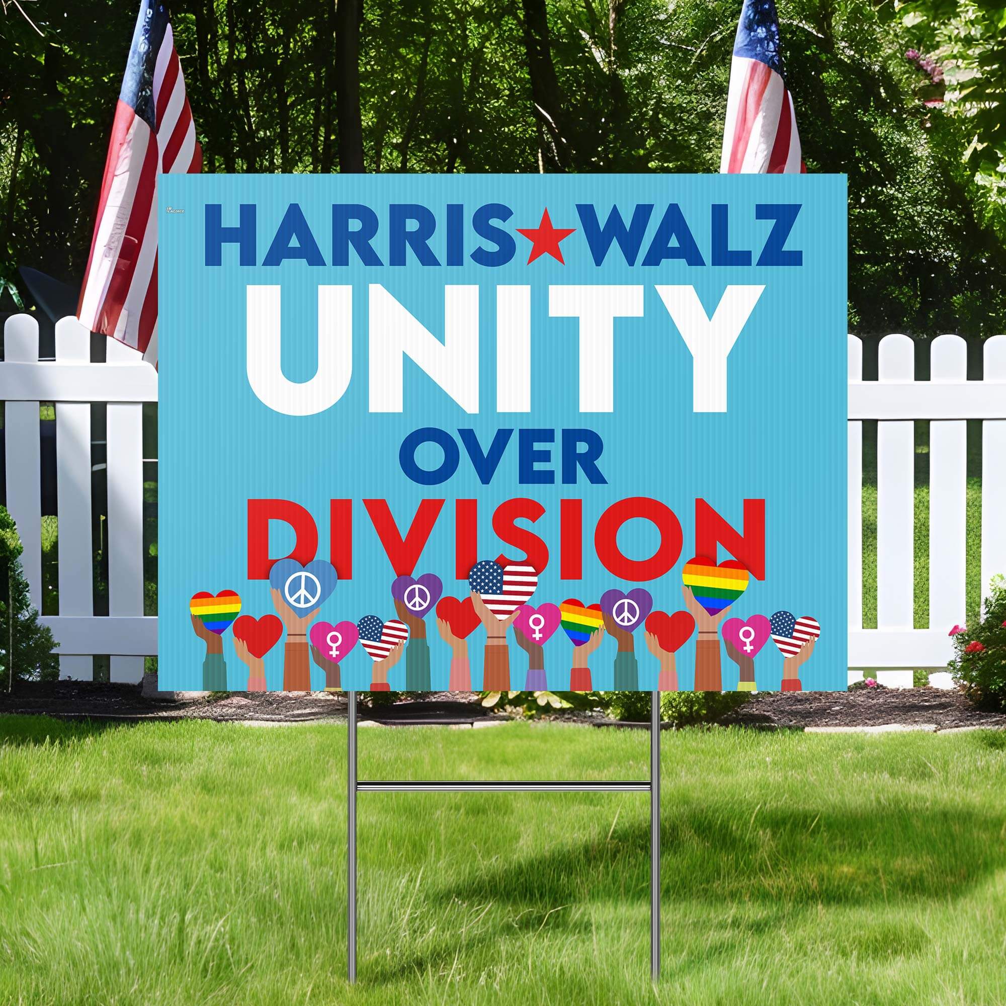 Harris Walz 2024 Unity Over Division Yard Sign Kamala Harris Sign – Flagwix
