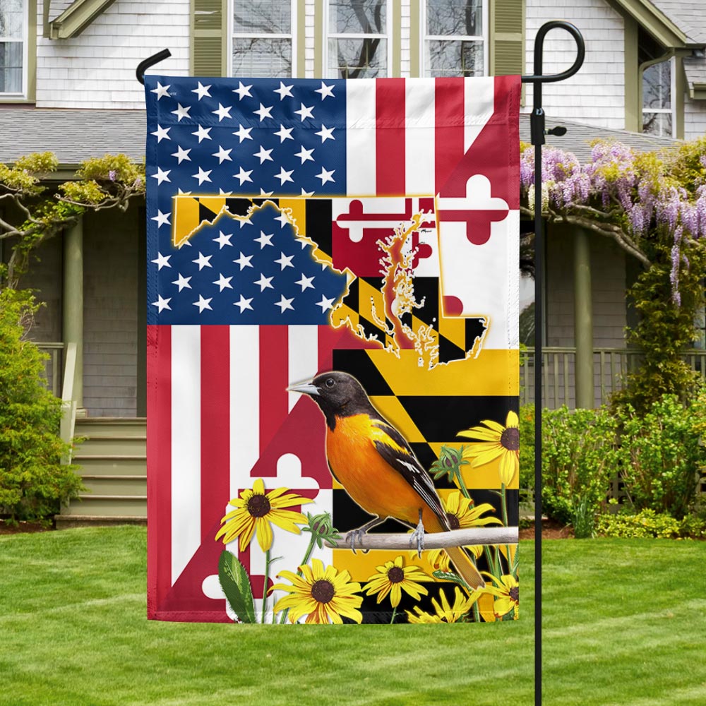 Maryland Black-eyed Susan Flower and Baltimore Oriole Bird American Fl ...