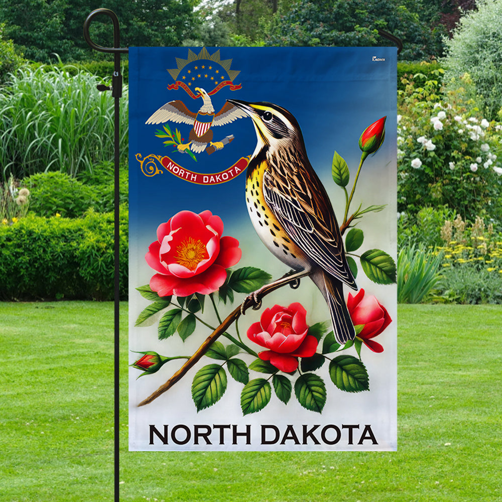 North Dakota Meadowlark Bird and Prairie Rose Flower Flag – Flagwix