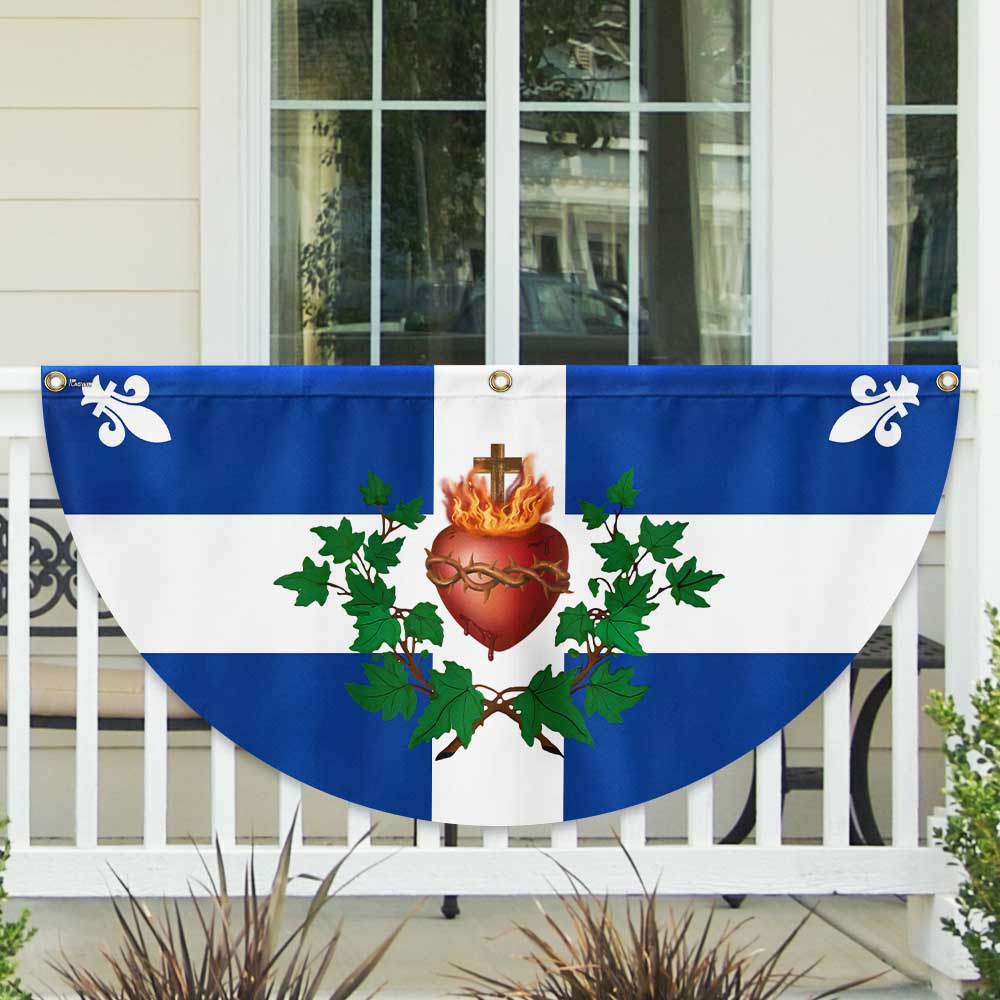 Quebec Sacred Heart Of Jesus Flag Christian Catholic Non-Pleated Fan F ...