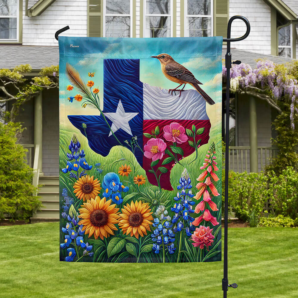 Texas with Northern Mockingbird and Bluebonnet Flag – Flagwix