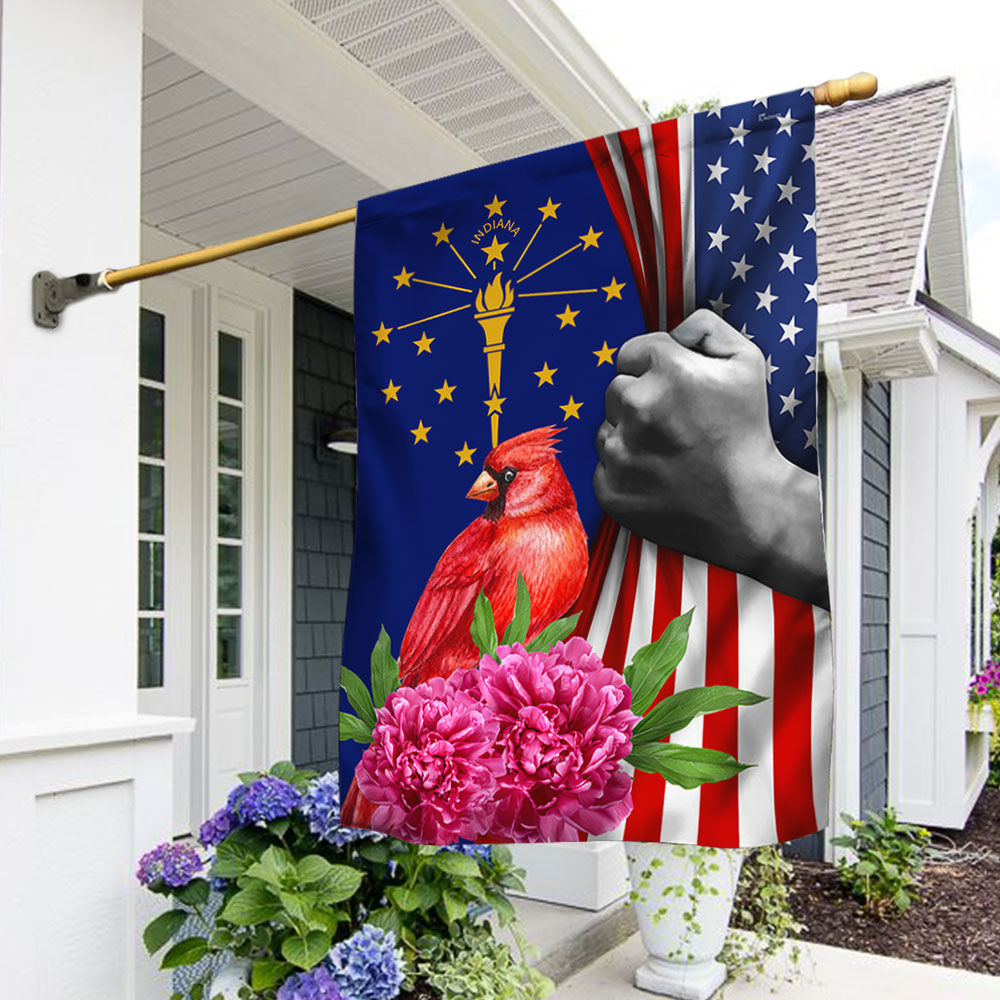 Indiana State Cardinal With Peony Flower Flag – Flagwix