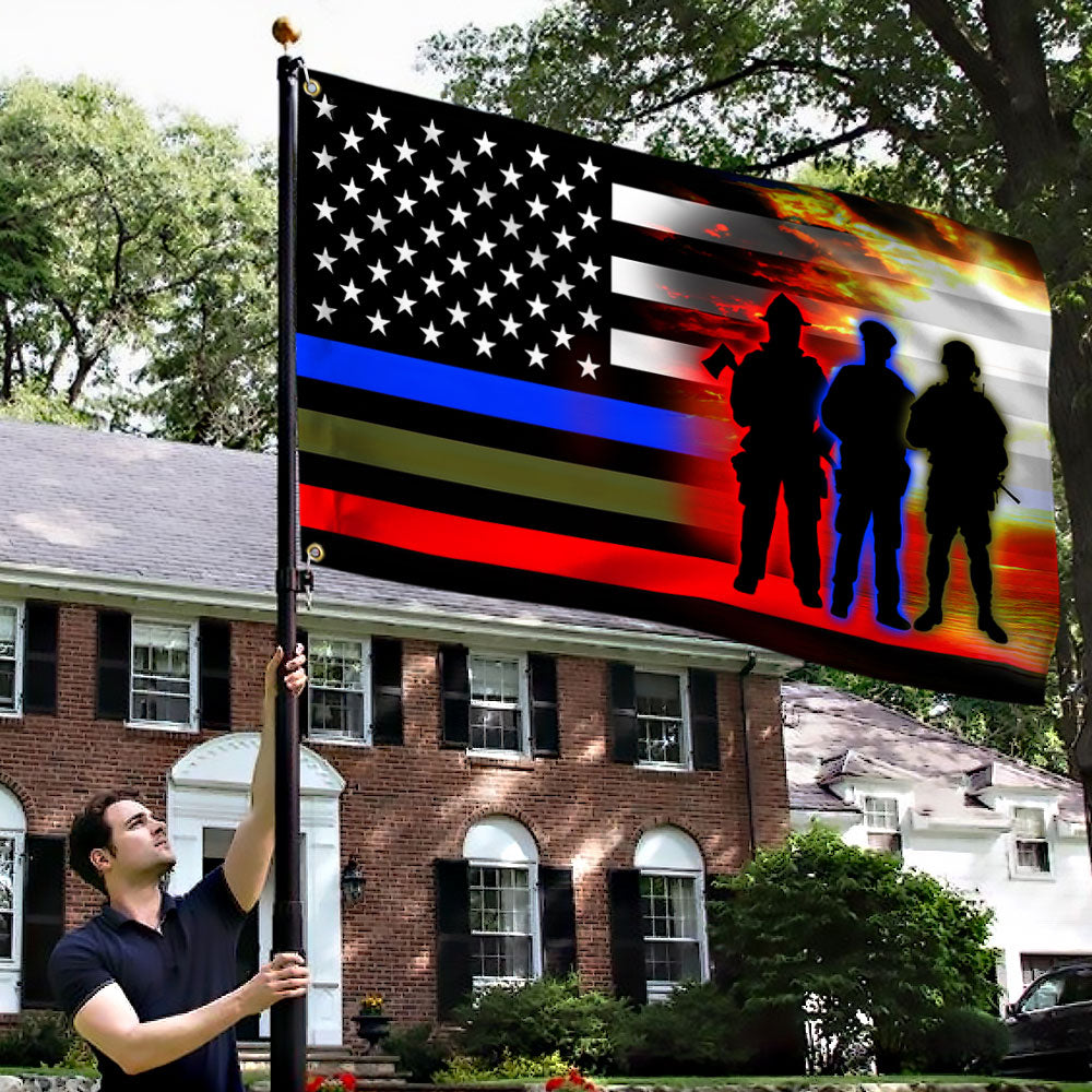 Police Military and Fire Thin Line USA Blue Green Red Line Grommet Fla ...