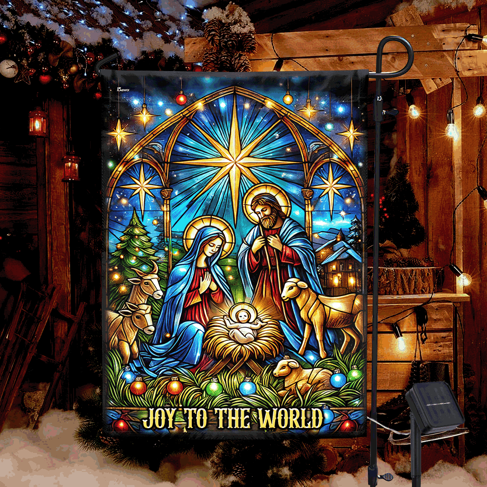 Nativity of Jesus Stained Glass Christmas Solar LED Garden Flag – Flagwix