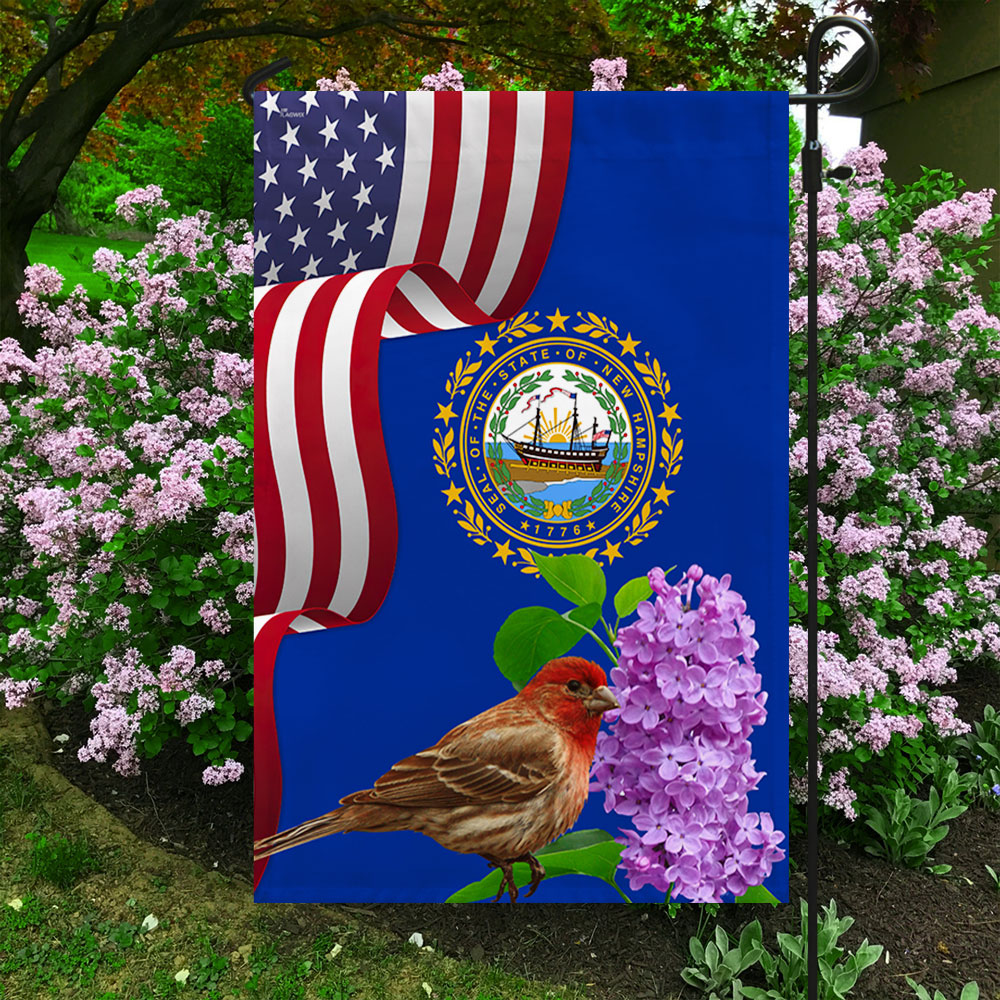 New Hampshire State Purple Lilac Flower and Purple Finch Bird Flag MLN ...