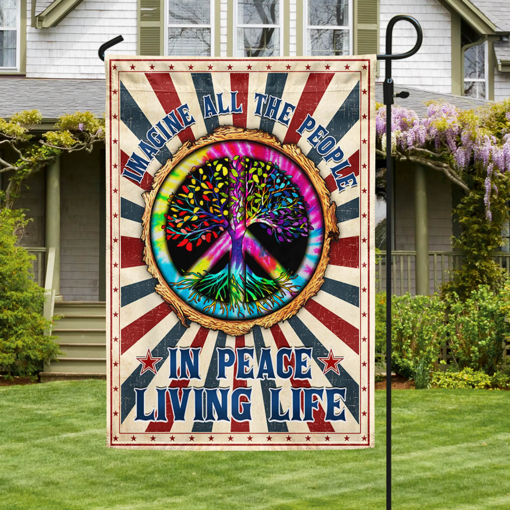 Hippie Peace Sign Imagine All The People Living Life In Peace Flag ...