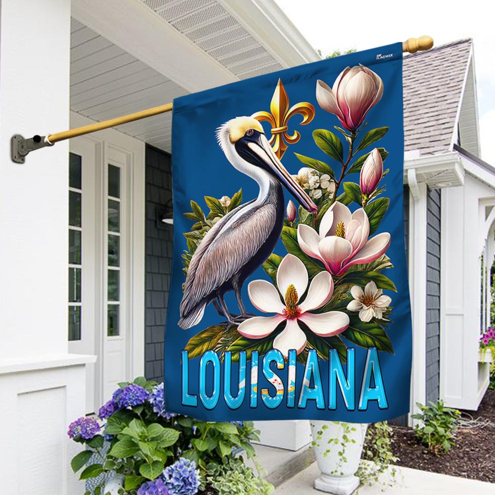 Louisiana Brown Pelican Bird and Magnolia Flower Flag – Flagwix