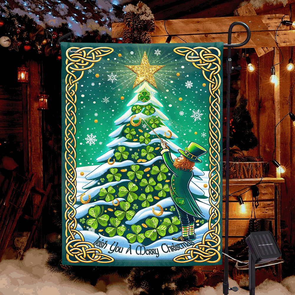 Irish Christmas Flag Leprechaun and Irish Shamrocks Christmas Tree Sol ...