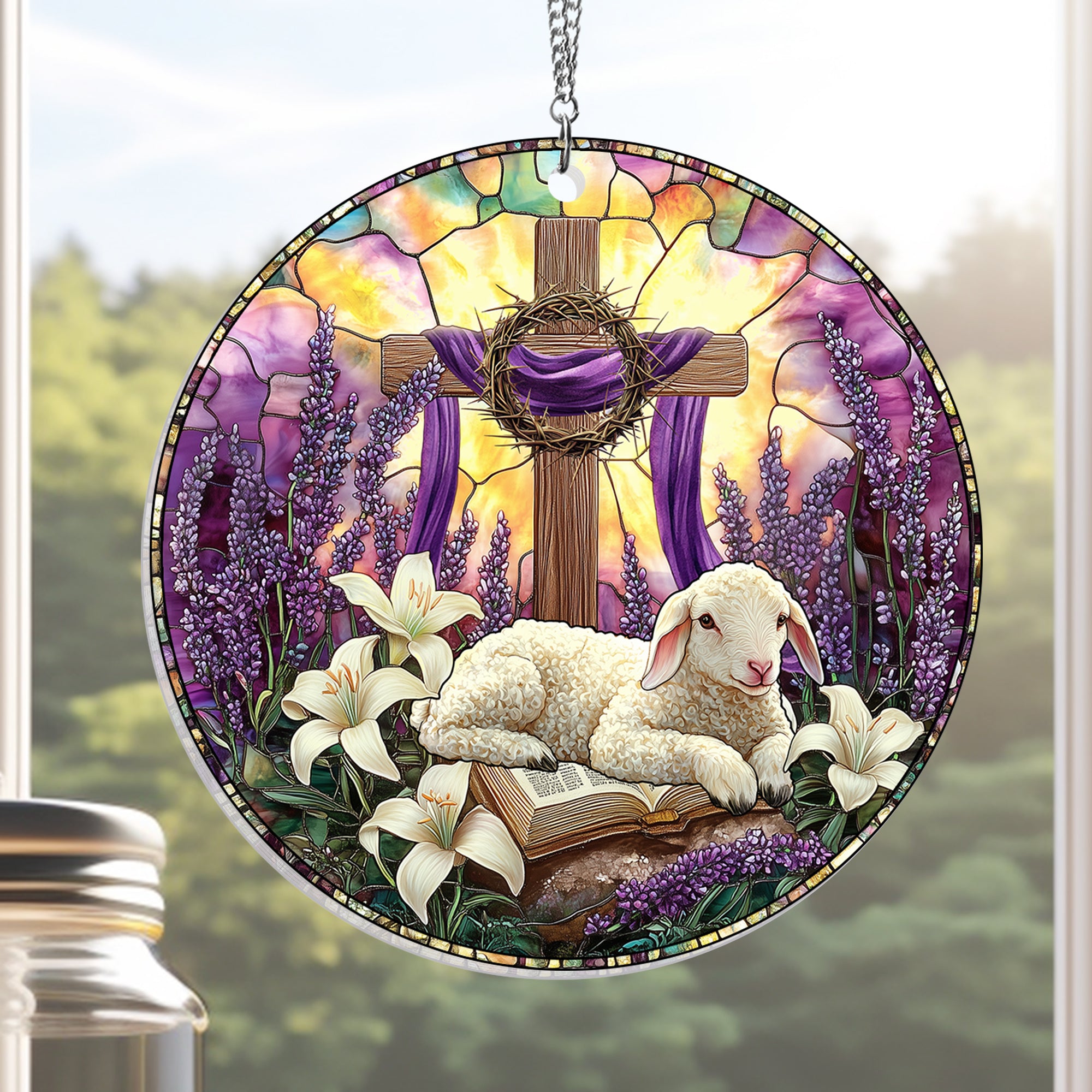 Easter Christian Cross Lamb Acrylic Suncatcher Window Hanging – Flagwix