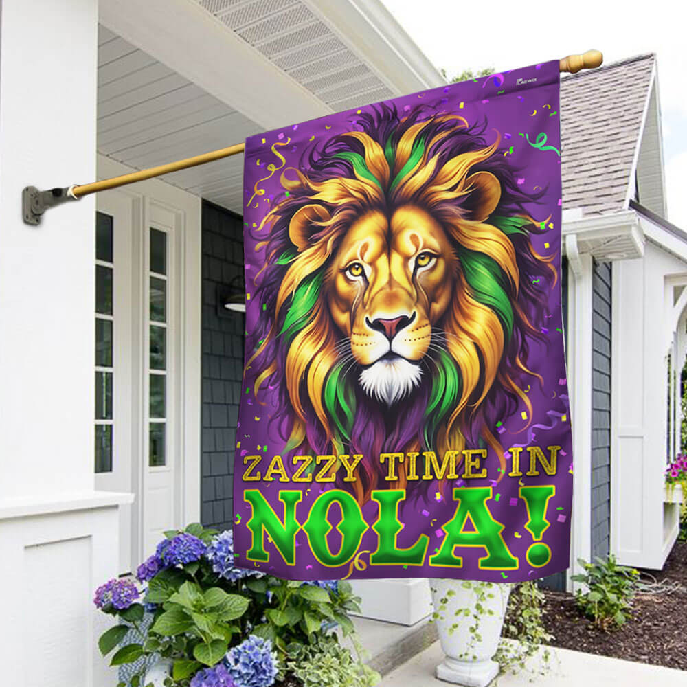 Mardi Gras Lion Zazzy Time In Nola Flag – Flagwix