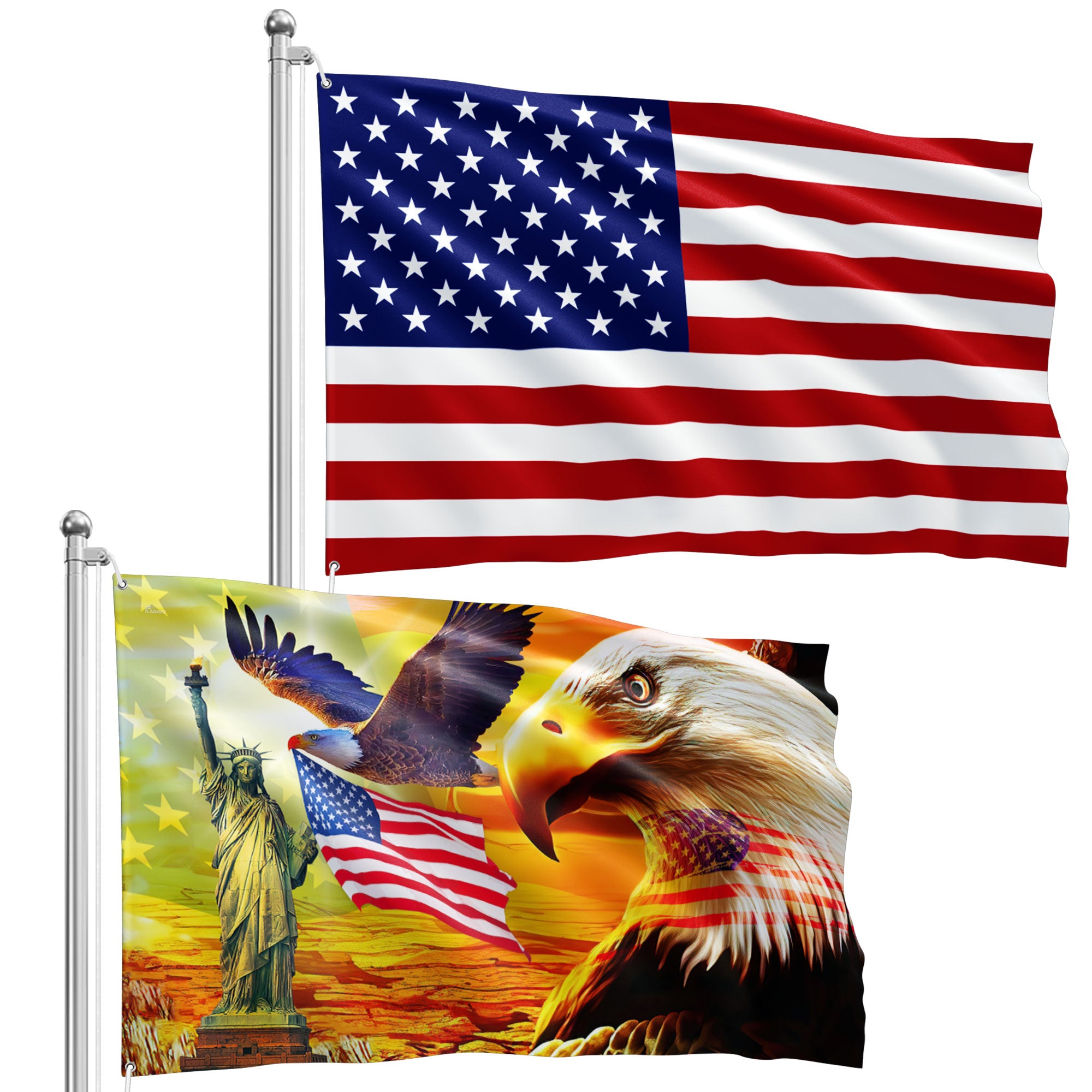 FLAGWIX Combo Pack: USA American Flag & Patriotic Eagle Flag 3x5 F ...