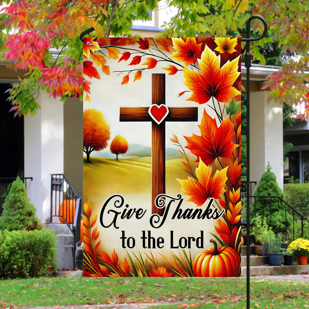 Fall Christian Cross Flag Give Thanks To The Lord Flag – Flagwix