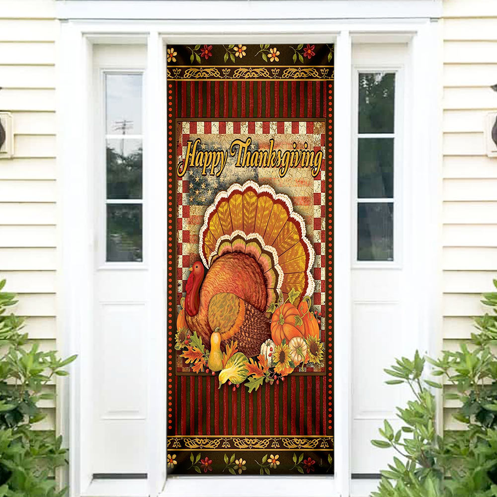 Happy Thanksgiving Door Cover FLAGWIX ™ Happy Thanksgiving Turkey Door ...