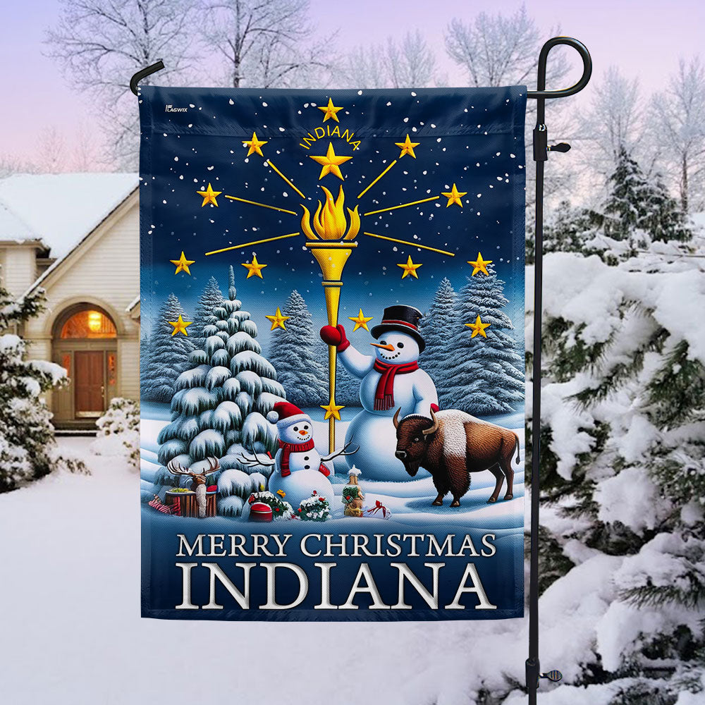 Indiana Christmas Flag Snowman with Gold Torch Merry Christmas – Flagwix