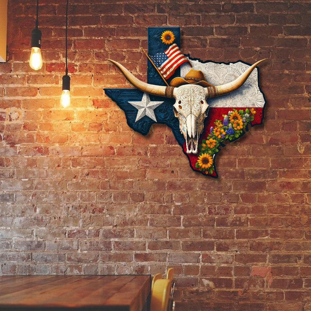 Texas Map Longhorn Hanging Metal Sign – Flagwix