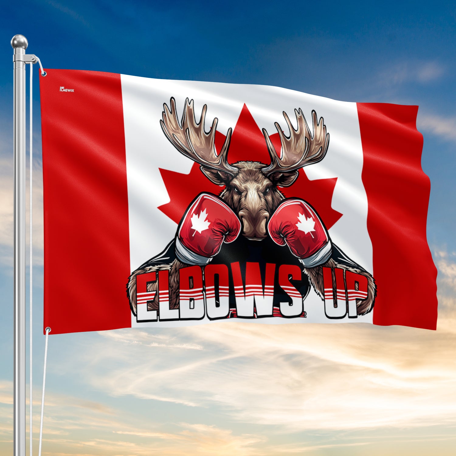 Elbows Up Moose Canada True North Strong Grommet Flag – Flagwix