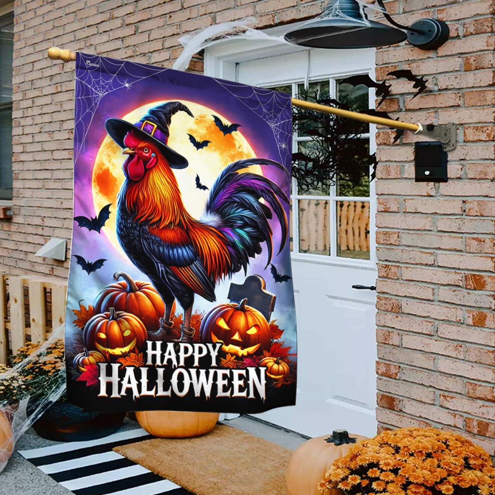 Halloween Rooster Chicken Witch Pumpkin Flag TQN3725F – Flagwix