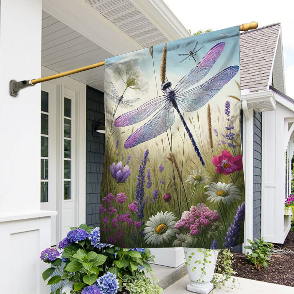 Dragonfly Flowers Welcome Spring Garden Flag – Flagwix