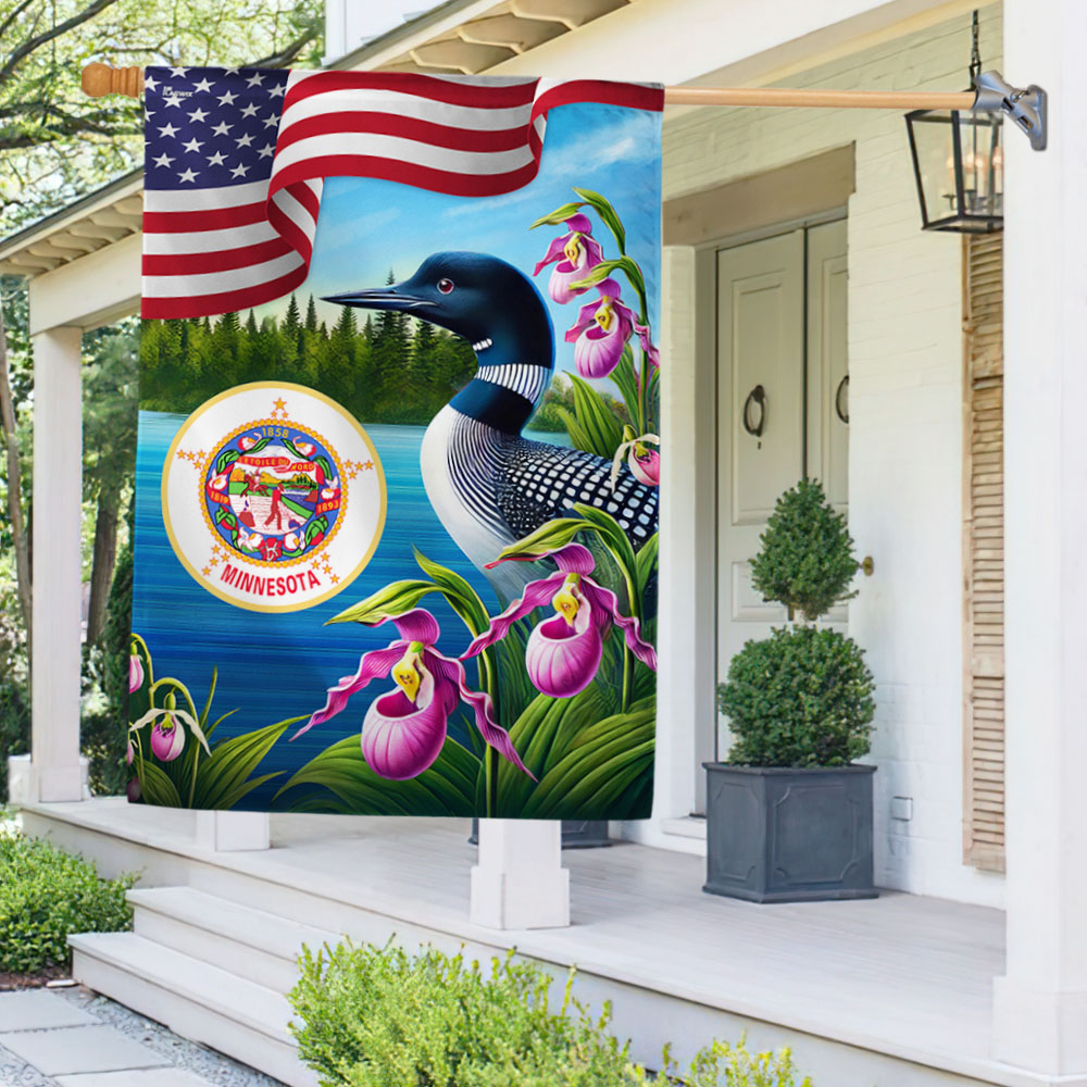 Minnesota State Lady’s Slipper Flower and Loon Minnesota Flag TPT2142F ...