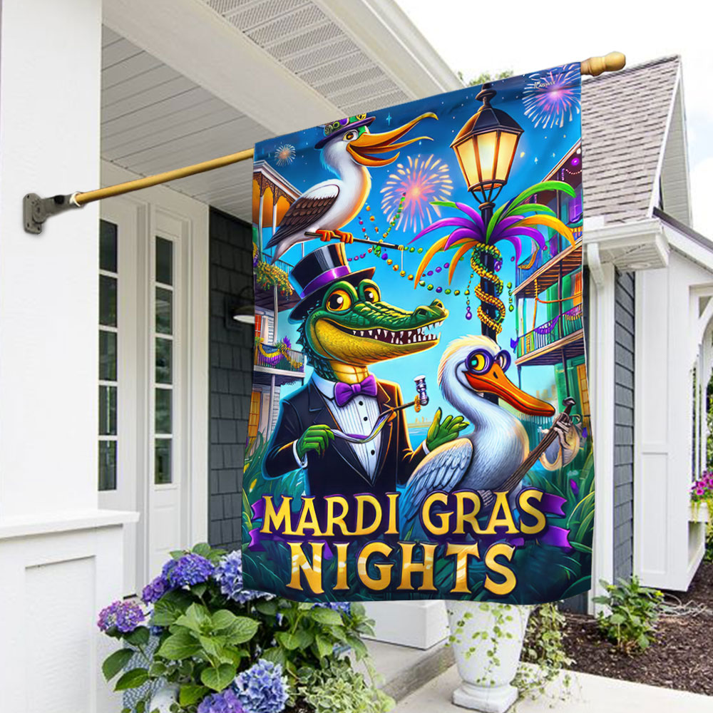 FLAGWIX Mardi Gras Nights Alligator Pelican Flag – Flagwix