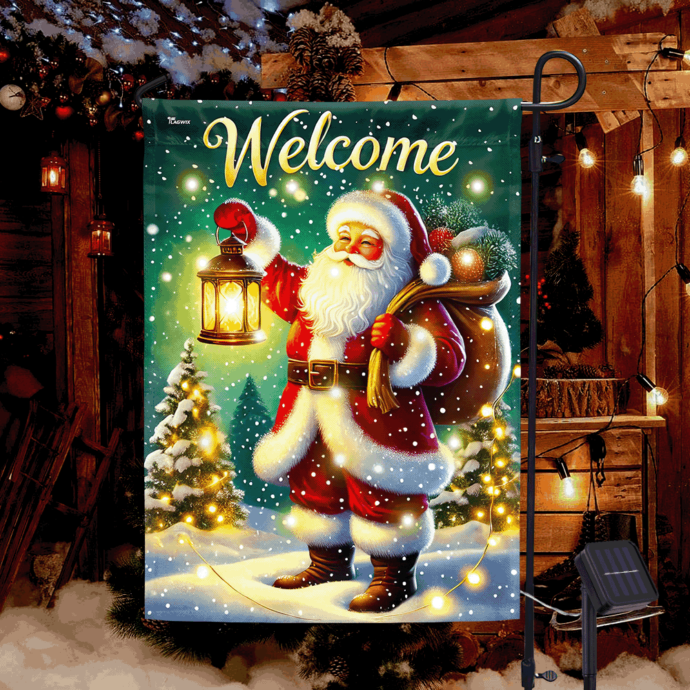 Santa Claus Welcome Christmas Solar LED Garden Flag – Flagwix