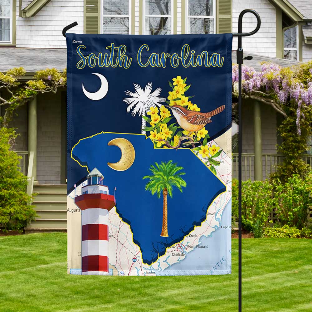 South Carolina Palmetto Tree and Gorget. Carolina Wren Bird and Yellow ...