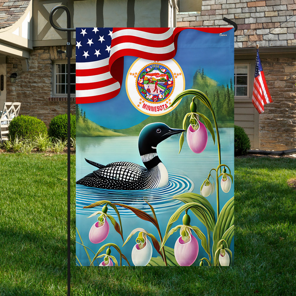 Minnesota State Lady's Slipper Flower and Loon American Flag – Flagwix