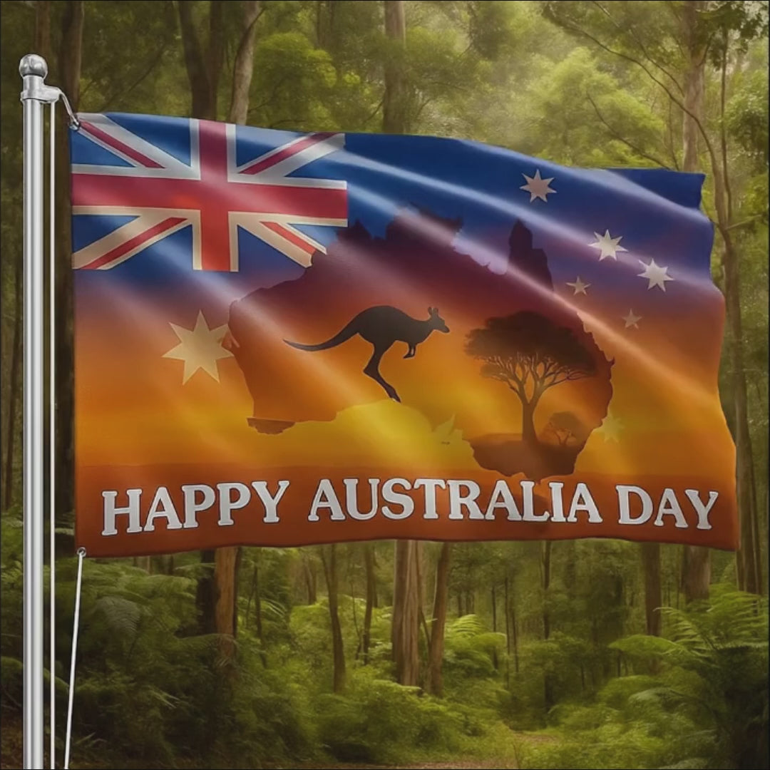 Happy Australia Day 26th January, Kangaroo Australian Map Grommet Flag ...