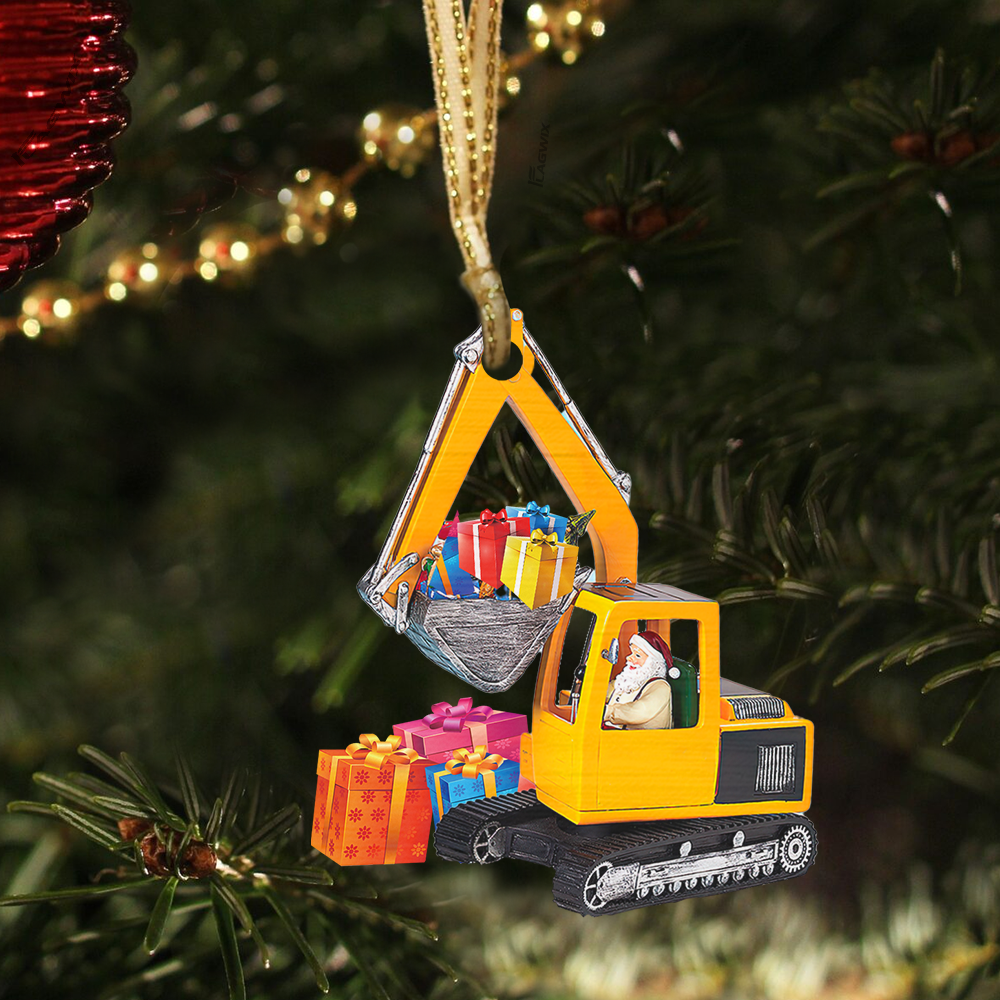 Christmas Ornament, Excavator Heavy Equipment Christmas Santa Claus Gi ...