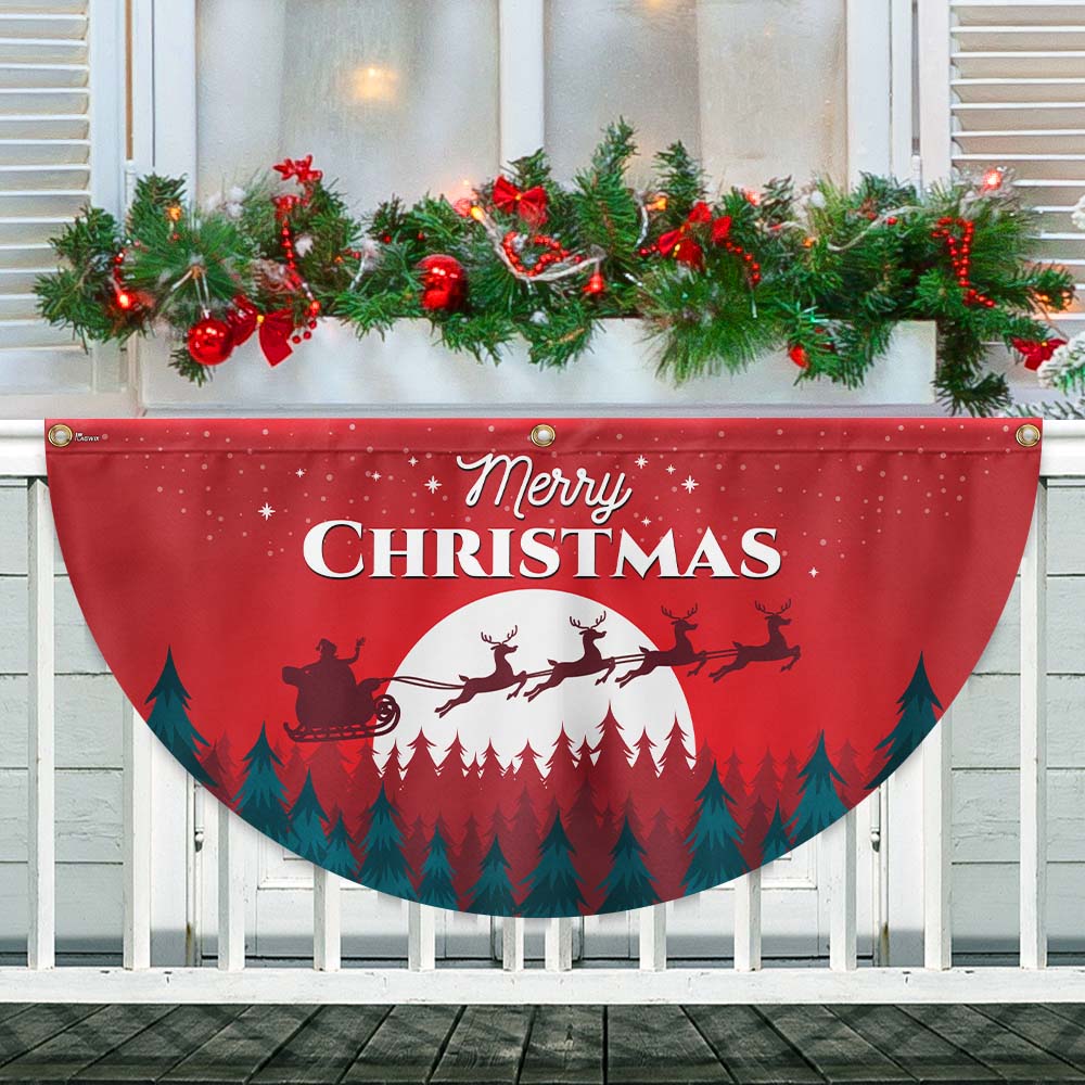Christmas Fan Flag Xmas Santa's Sleigh Non-Pleated Fan Flag – Flagwix