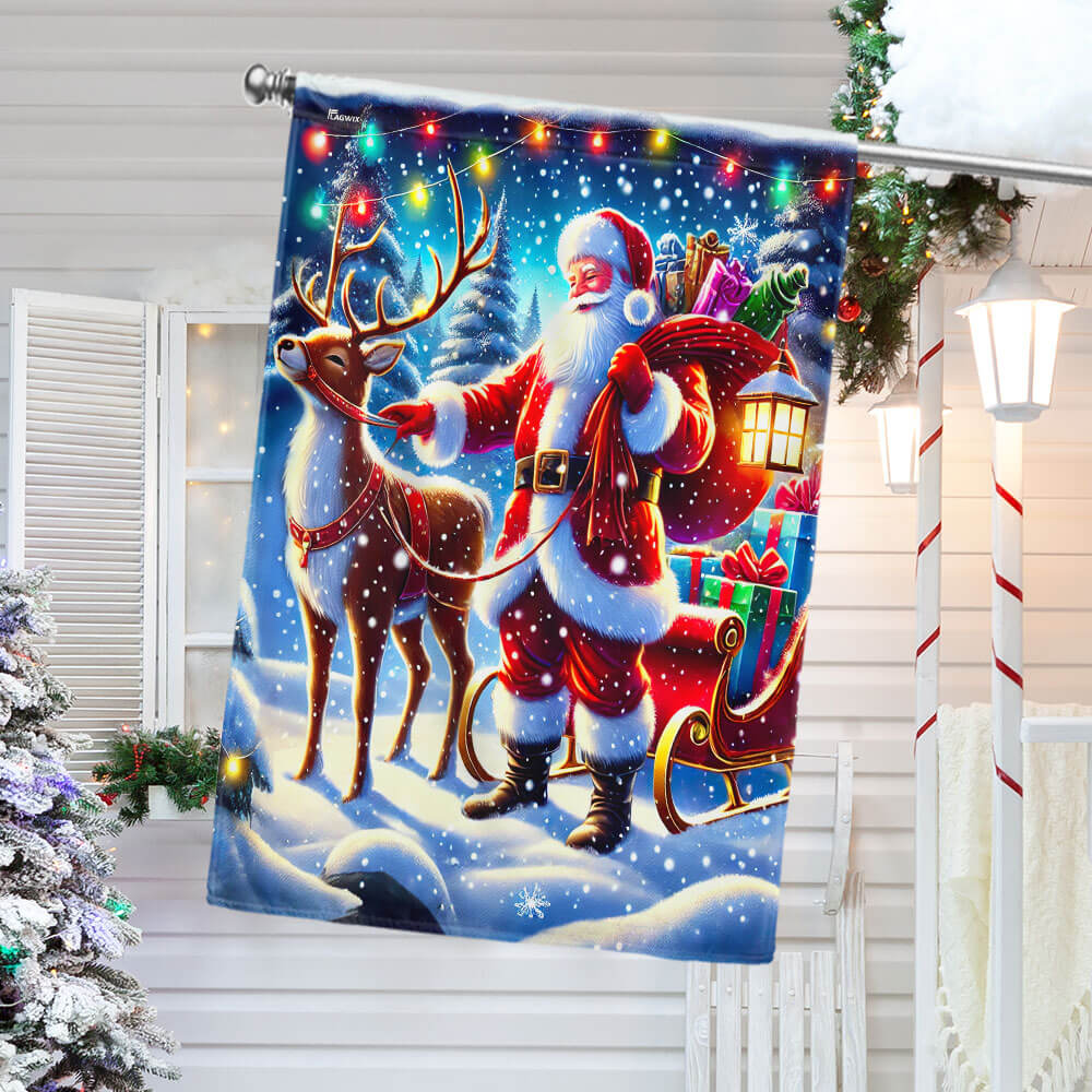 Santa Claus And Reindeer Christmas Flag – Flagwix