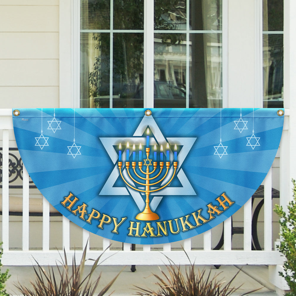 Happy Hanukkah Menorah Jewish Non-Pleated Fan Flag 3-Day Shipping – Flagwix