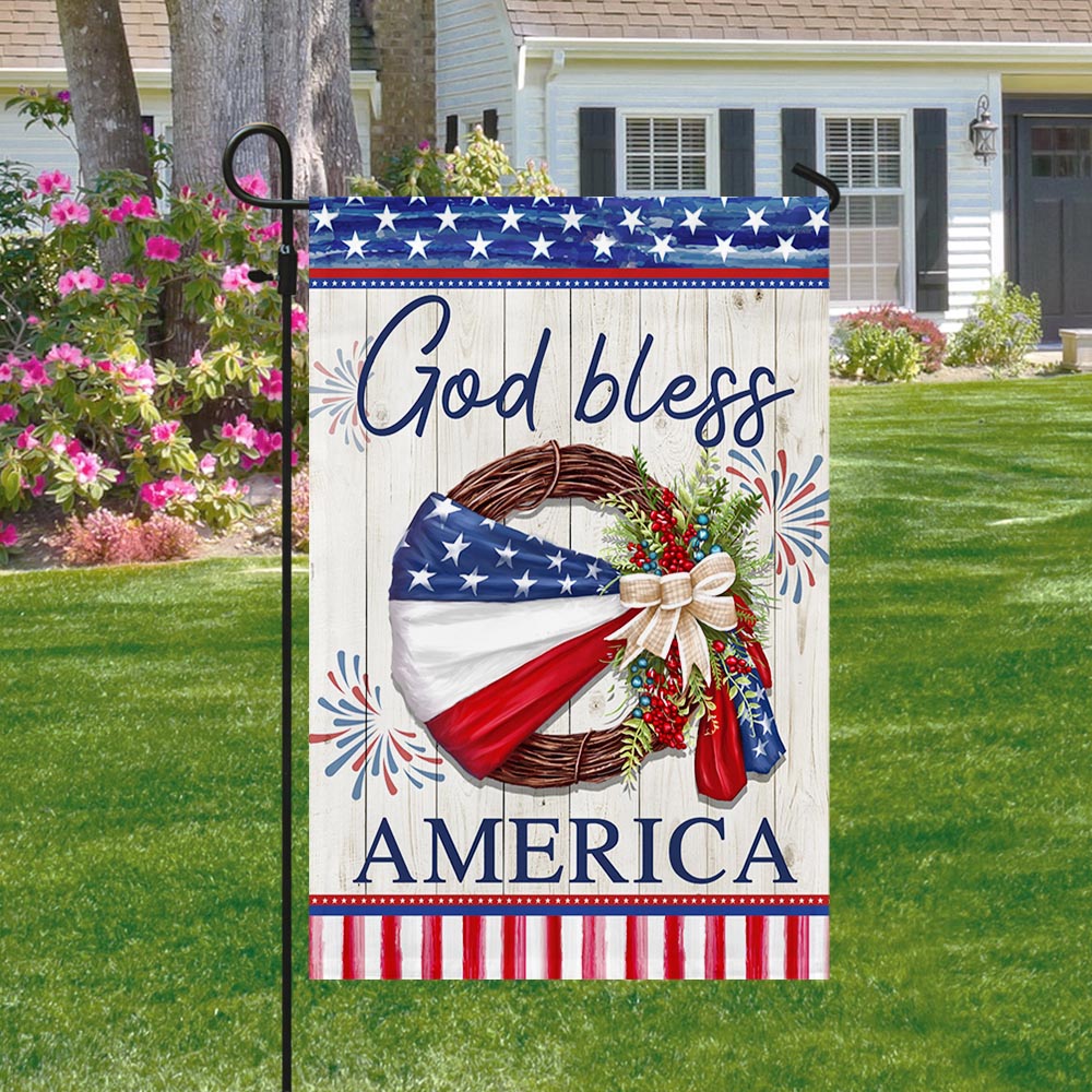 Flagwix American Flag - God Bless America 4th Of july American Wreath
