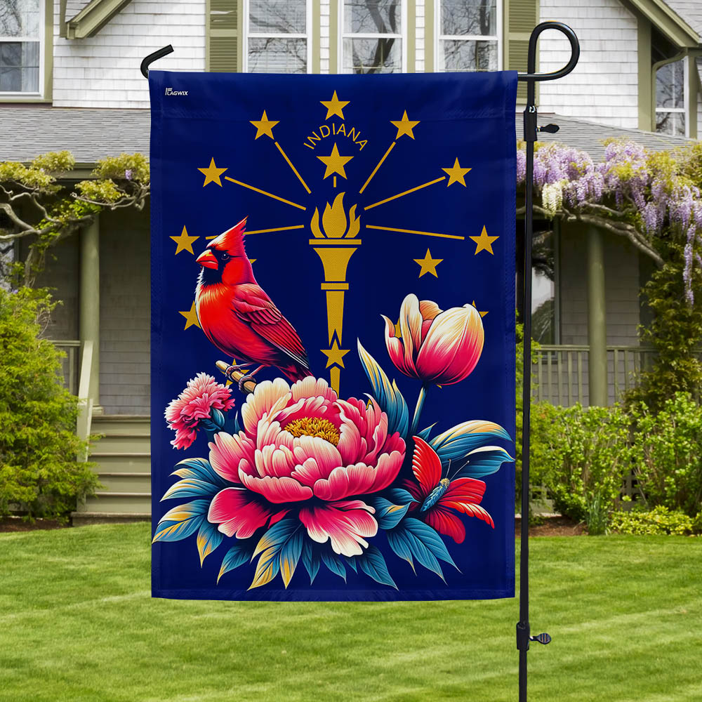 FLAGWIX Indiana State Cardinal and Peony Flower Flag – Flagwix