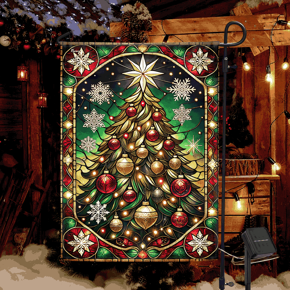 Stained Glass Christmas Tree Solar LED Garden Flag – Flagwix