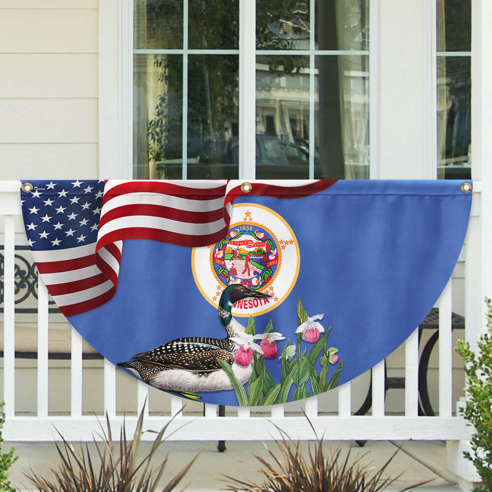 Minnesota State Lady's Slipper Flower and Loon Non-Pleated Fan Flag ...
