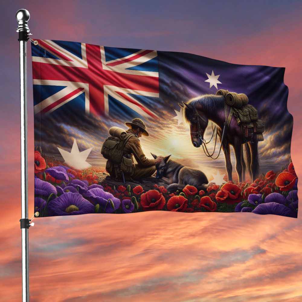 Anzac Day Australia They Also Served Animals In War Grommet Flag – Flagwix