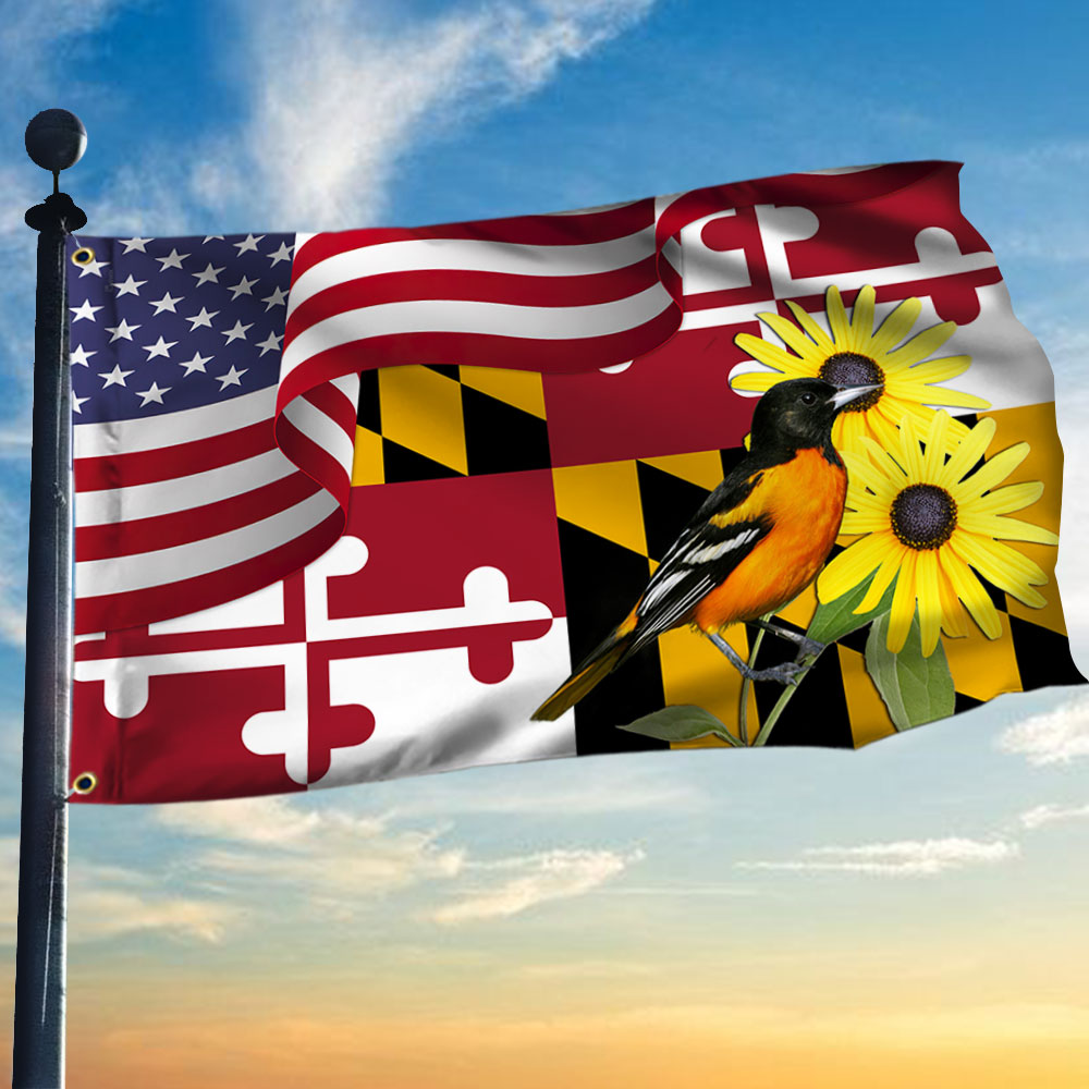 Maryland Black-eyed Susan Flower and Baltimore Oriole Bird Grommet Fla ...